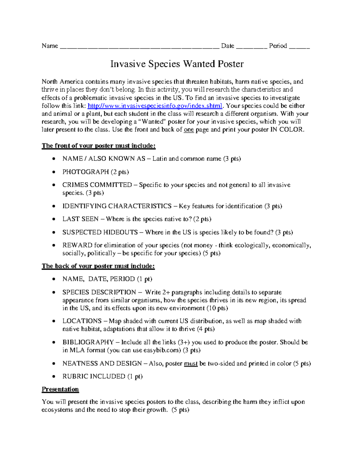 Invasive species wanted poster - Name ...