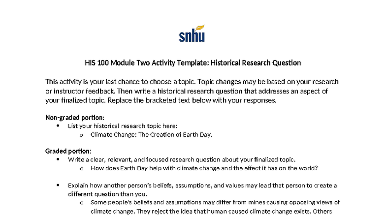 HIS 100 Module Two Activity: Research Question on Earth Day - Studocu