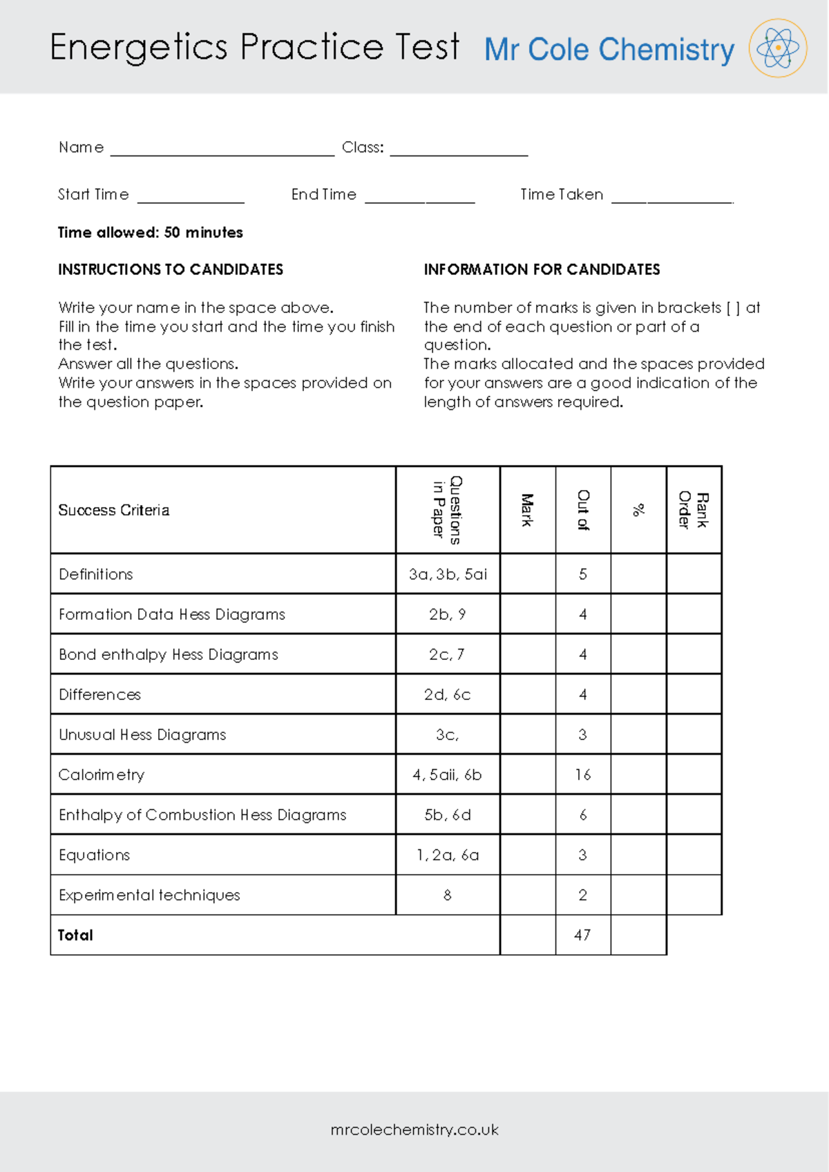 Energetics Practice Test (CHEM101) - Comprehensive Review Questions ...