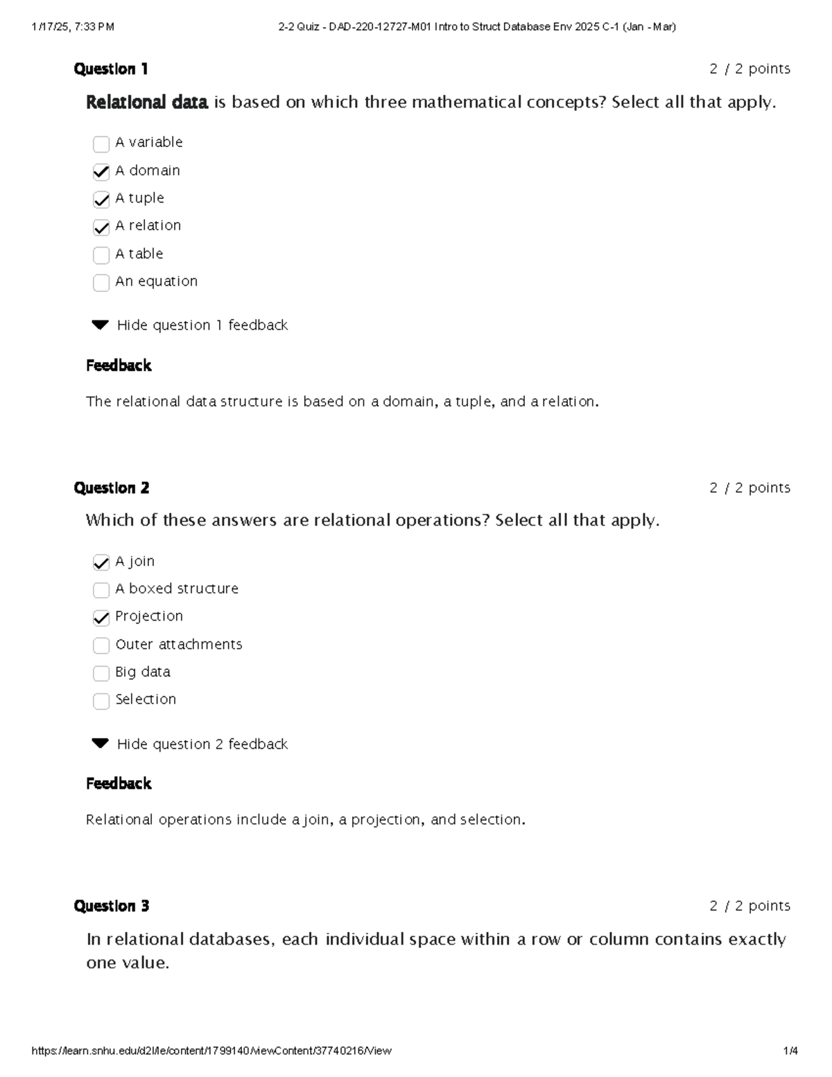 2-2 Quiz - DAD-220-12727-M01 Intro to Struct Database Env 2025 C-1 (Jan ...