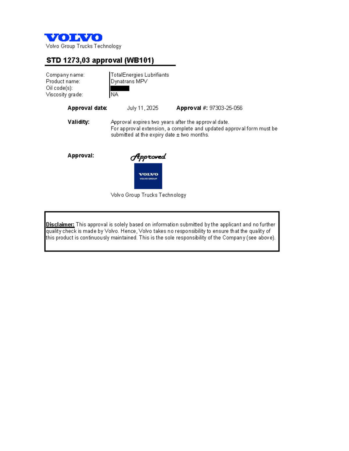 Volvo Group Trucks Technology Approval STD 1273,03 (WB101) - Studocu