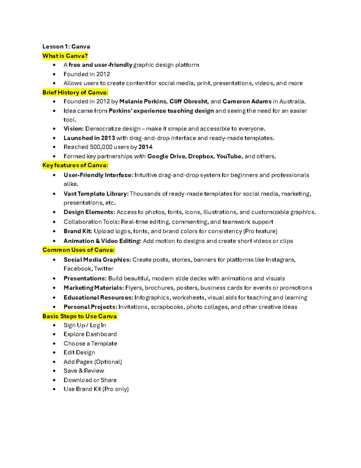 Lesson 1: Introduction to Canva - A Graphic Design Platform - Studocu