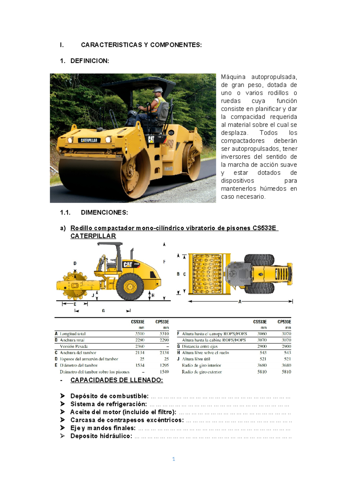Manual de Rodillo Compactador: Características y Componentes - Studocu