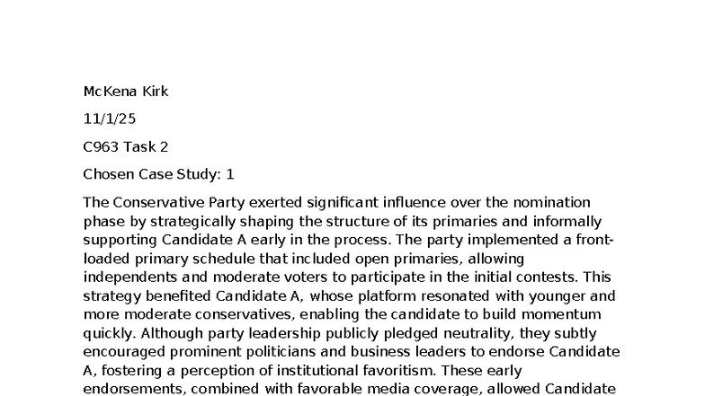 C963 Task 2 Case Study: Influence of the Conservative Party in ...