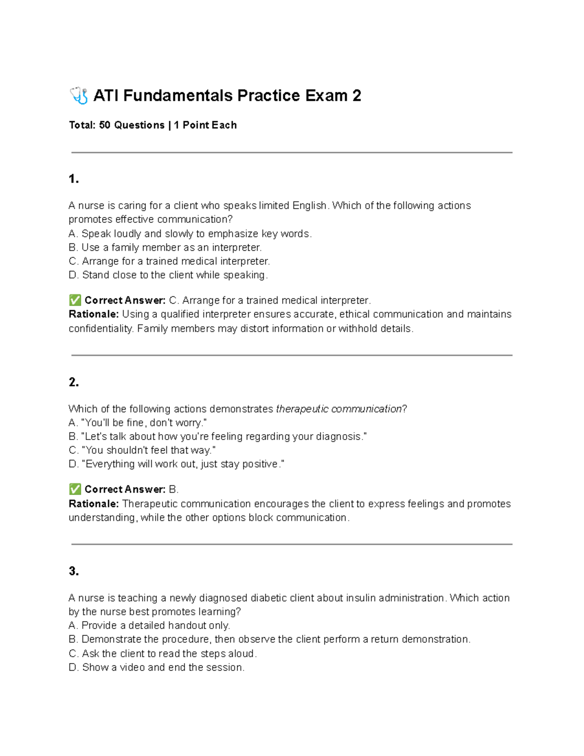 ATI Fundamentals Practice Exam 2: Key Nursing Concepts & Skills - Studocu