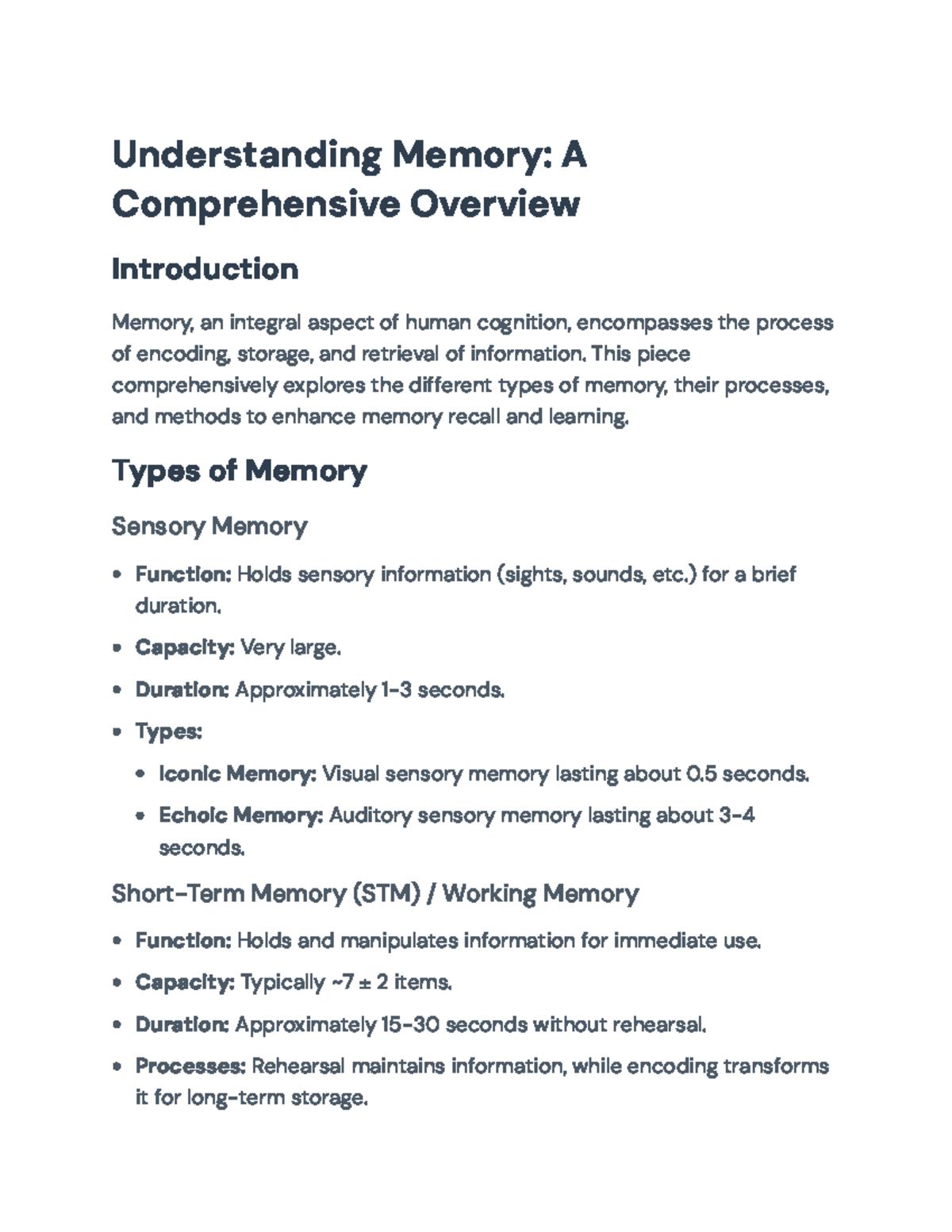 Memory Processes: Types, Enhancement Strategies, and Neuropsychology ...