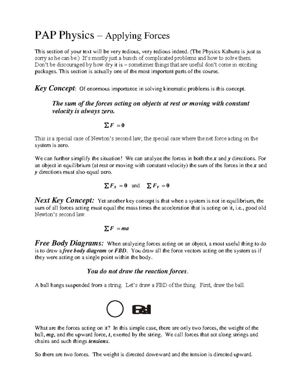 PAP Physics: Analyzing Forces and Free Body Diagrams - Studocu