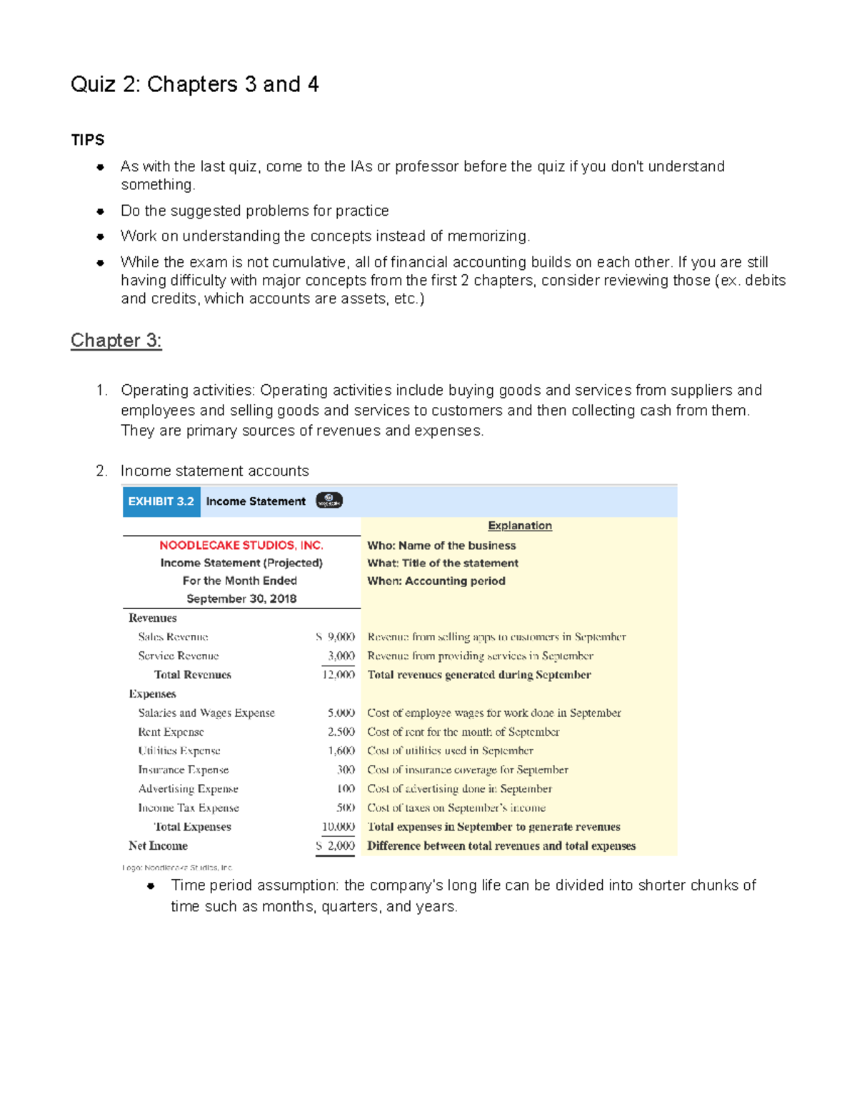 Acct 2001 - Quiz 2 Study Guide for Chapters 3 & 4 Concepts - Studocu
