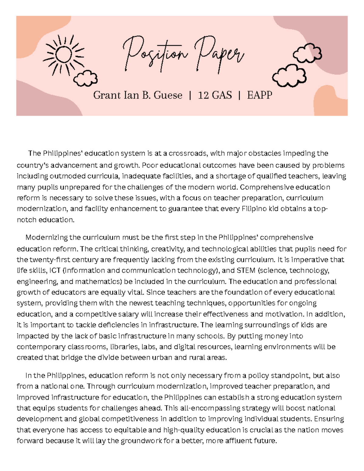 EAPP Position Paper: Reforming Education in the Philippines for Future ...