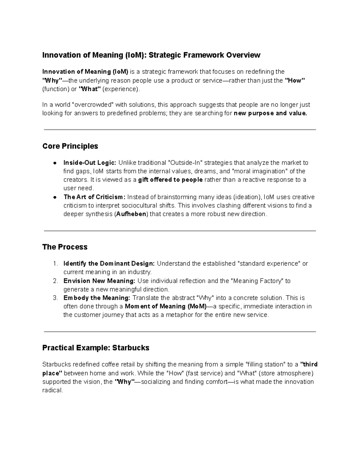 Innovation of Meaning (IoM): Strategic Framework Insights - Studocu