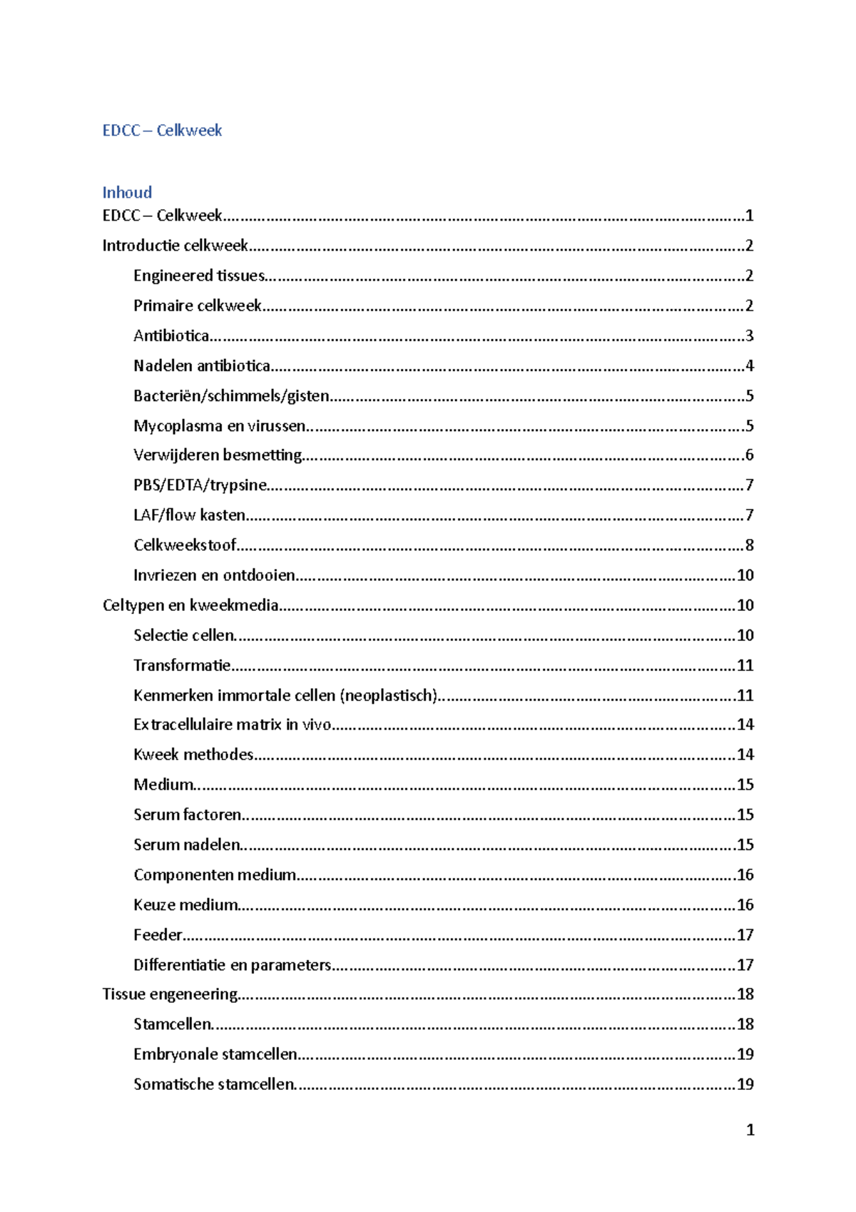 Samenvatting EDCC onderdeel celkweek - EDCC – - Studeersnel