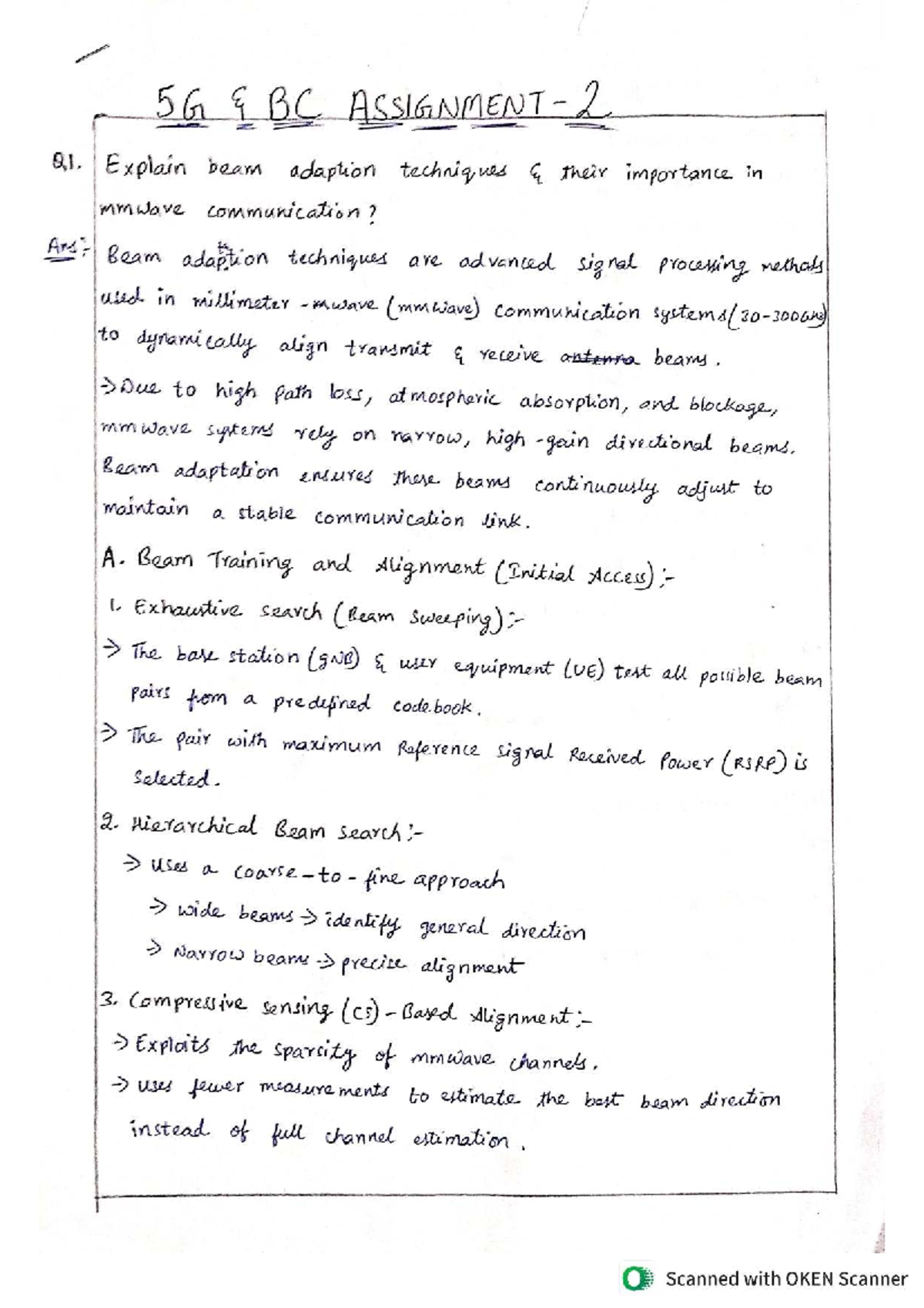 5G Assignment 2: Beam Adaptation Techniques and Their Importance - Studocu