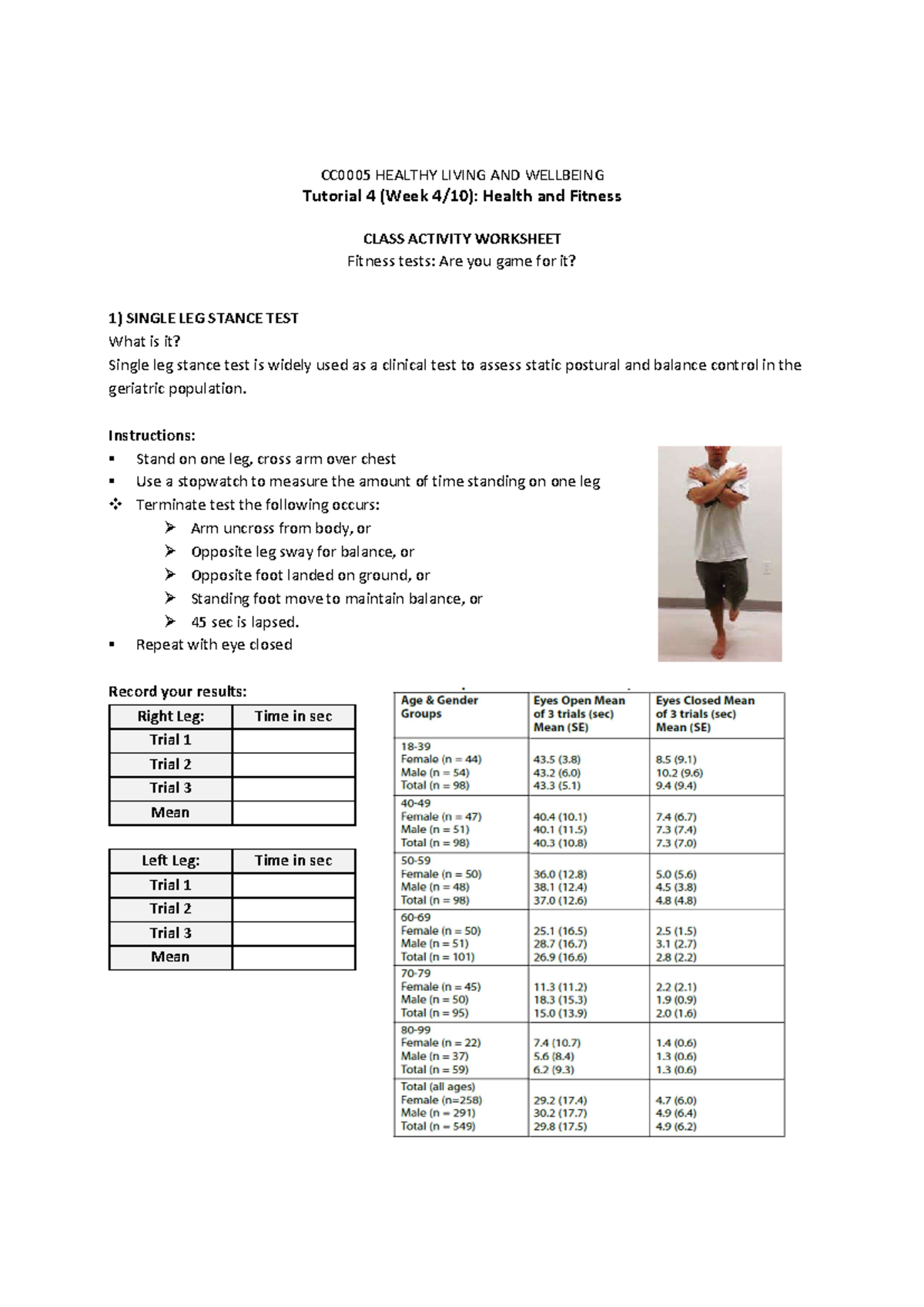 4. AY2324S1 Tutorial 4 Fitness Worksheet - CC0005 HEALTHY LIVING AND ...