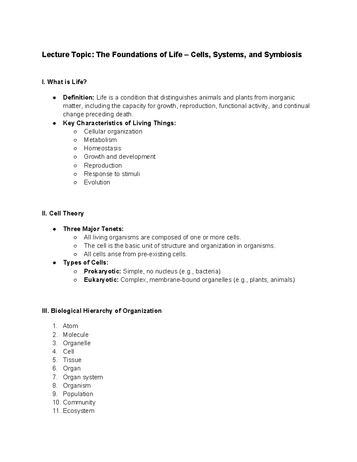 Lecture Notes: Foundations of Life - Cells, Systems, and Symbiosis I ...