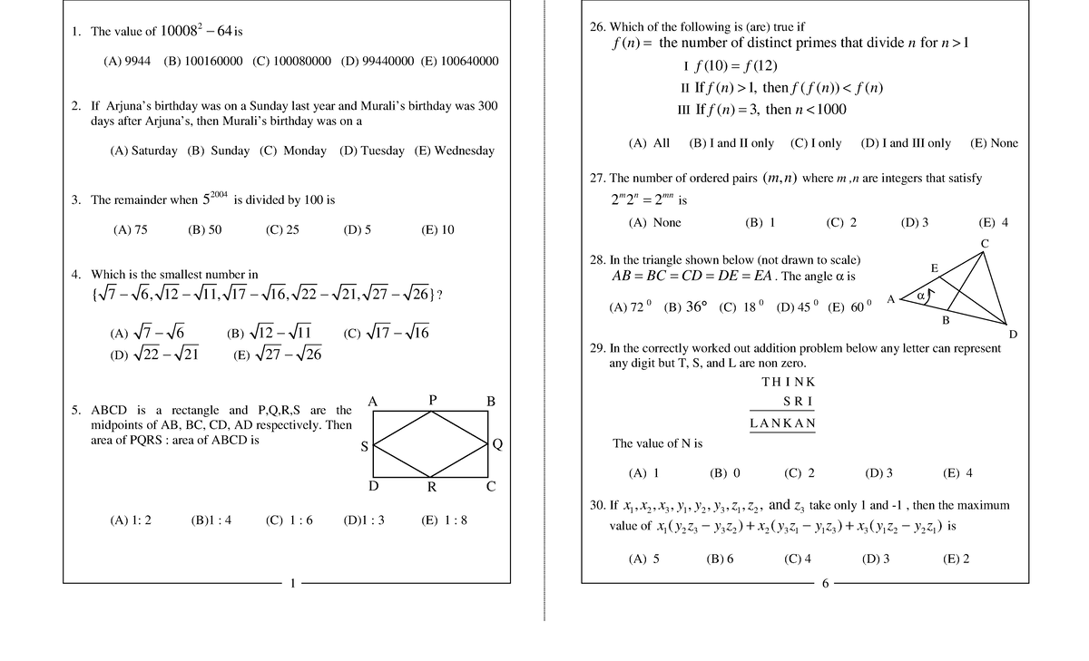 2004 E - Maths Final Exam Paper with Solutions - Studocu
