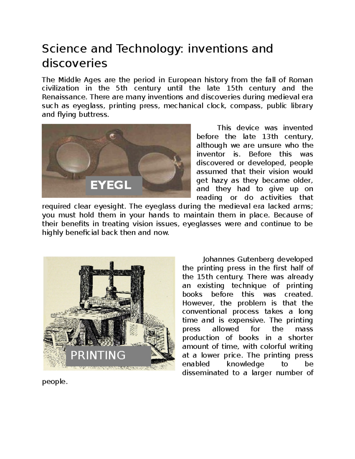 STS Inventions & Discoveries: Key Innovations of the Middle Ages - Studocu