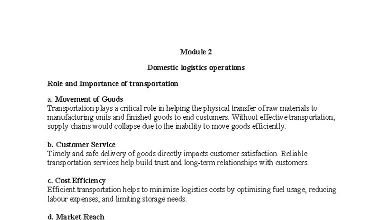 Module 2: Domestic Logistics Operations & Transportation Importance ...