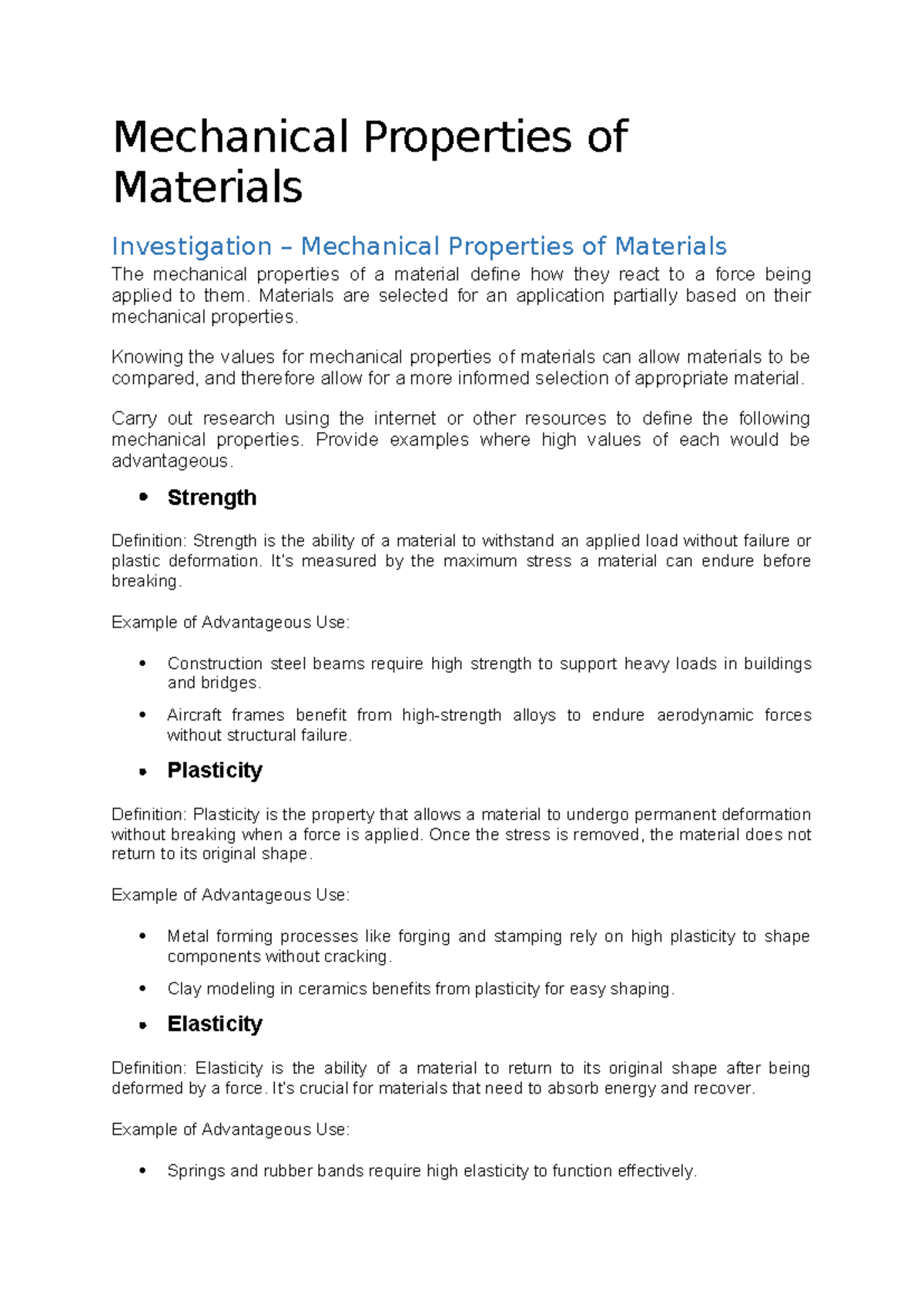 MECH 101: Mechanical Properties of Materials Overview and Examples ...