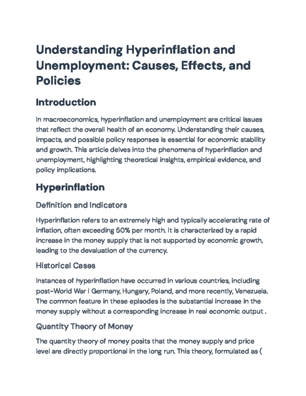 Understanding Hyperinflation and Unemployment: Causes and Policies ...