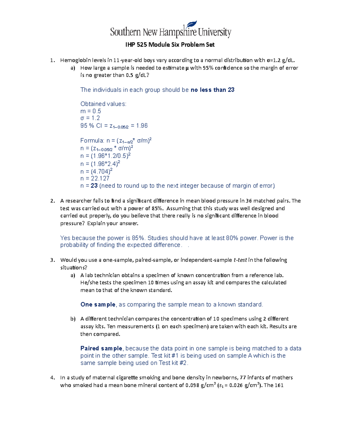 IHP 525 Module Six Problem Set Analysis and Statistical Insights - Studocu