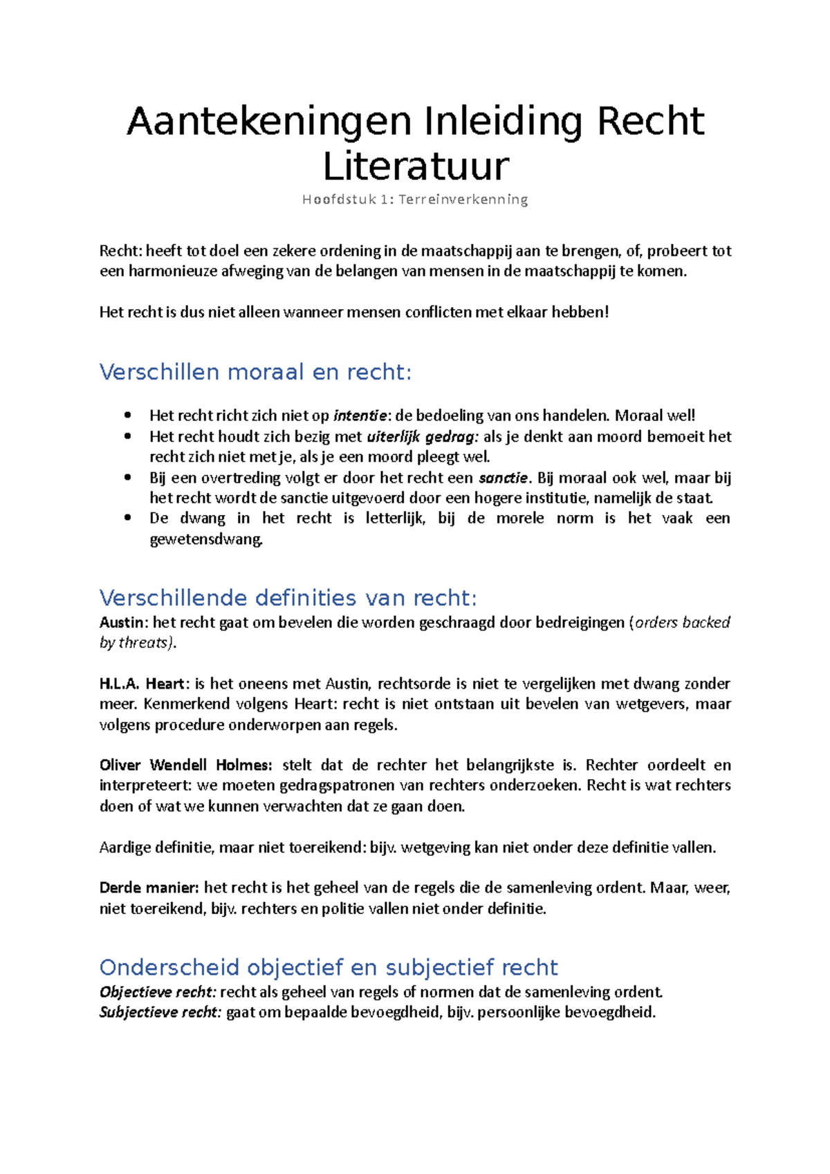 Inleiding Recht Literatuur HF 1 Samenvatting - Aantekeningen Inleiding ...