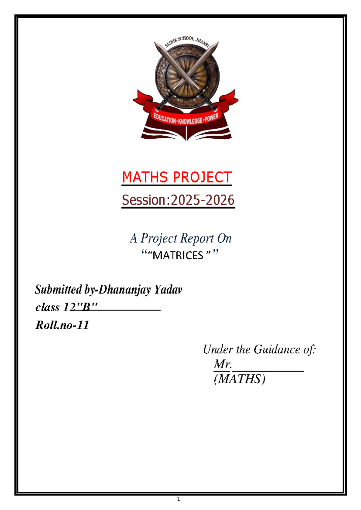 MATHS 1 Project Report on Matrix Operations and Types - Studocu