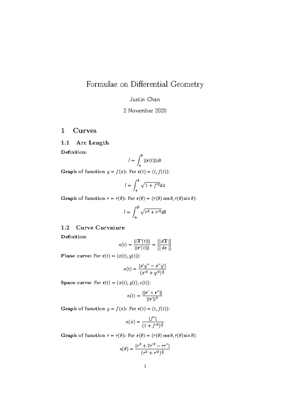 Formulae on Differential Geometry - Studocu