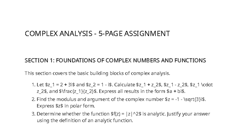 Complex Analysis Assignment: Foundations & Applications - Studocu