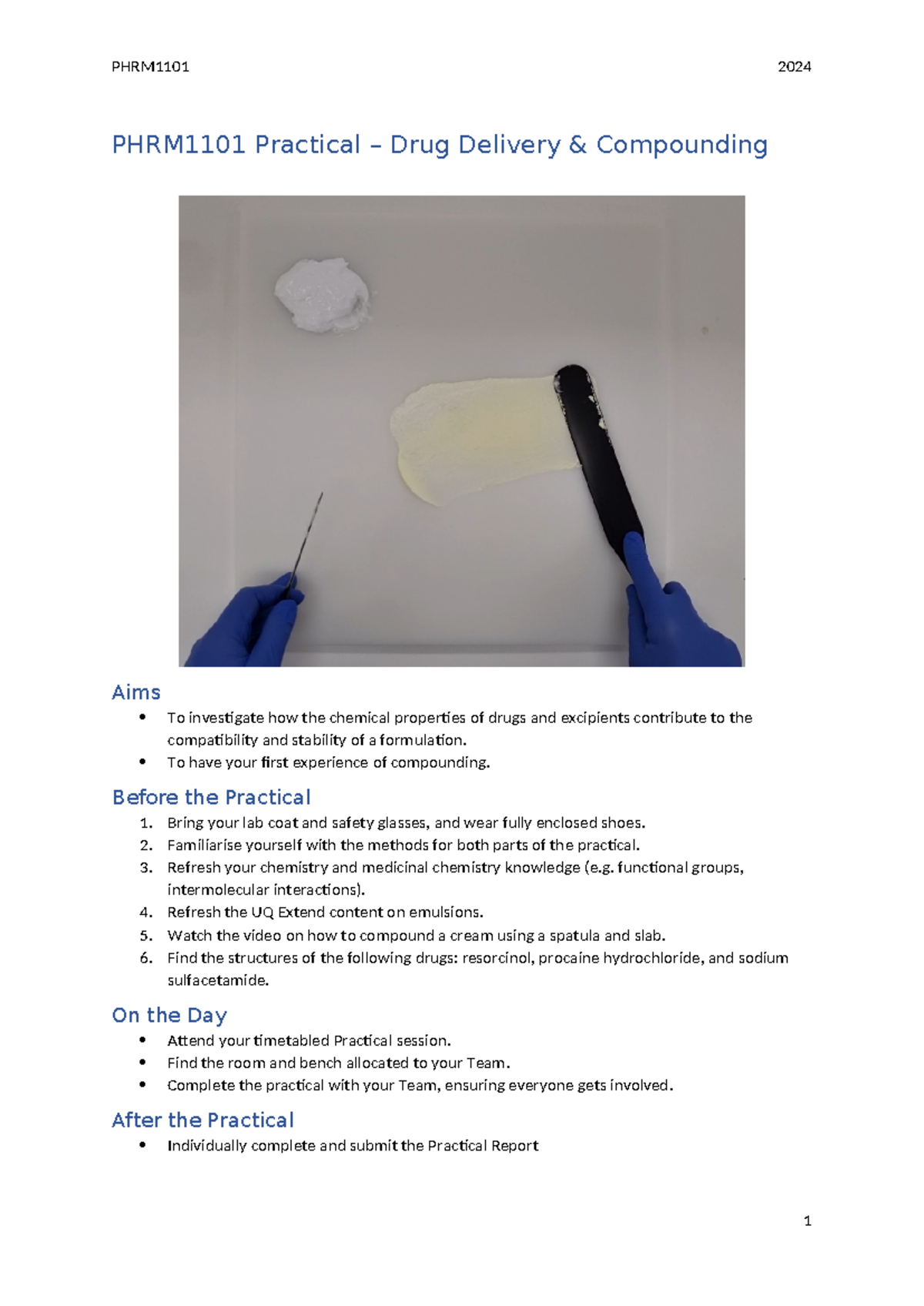 PHRM1101 Practical Manual: Drug Delivery & Compounding Techniques - Studocu