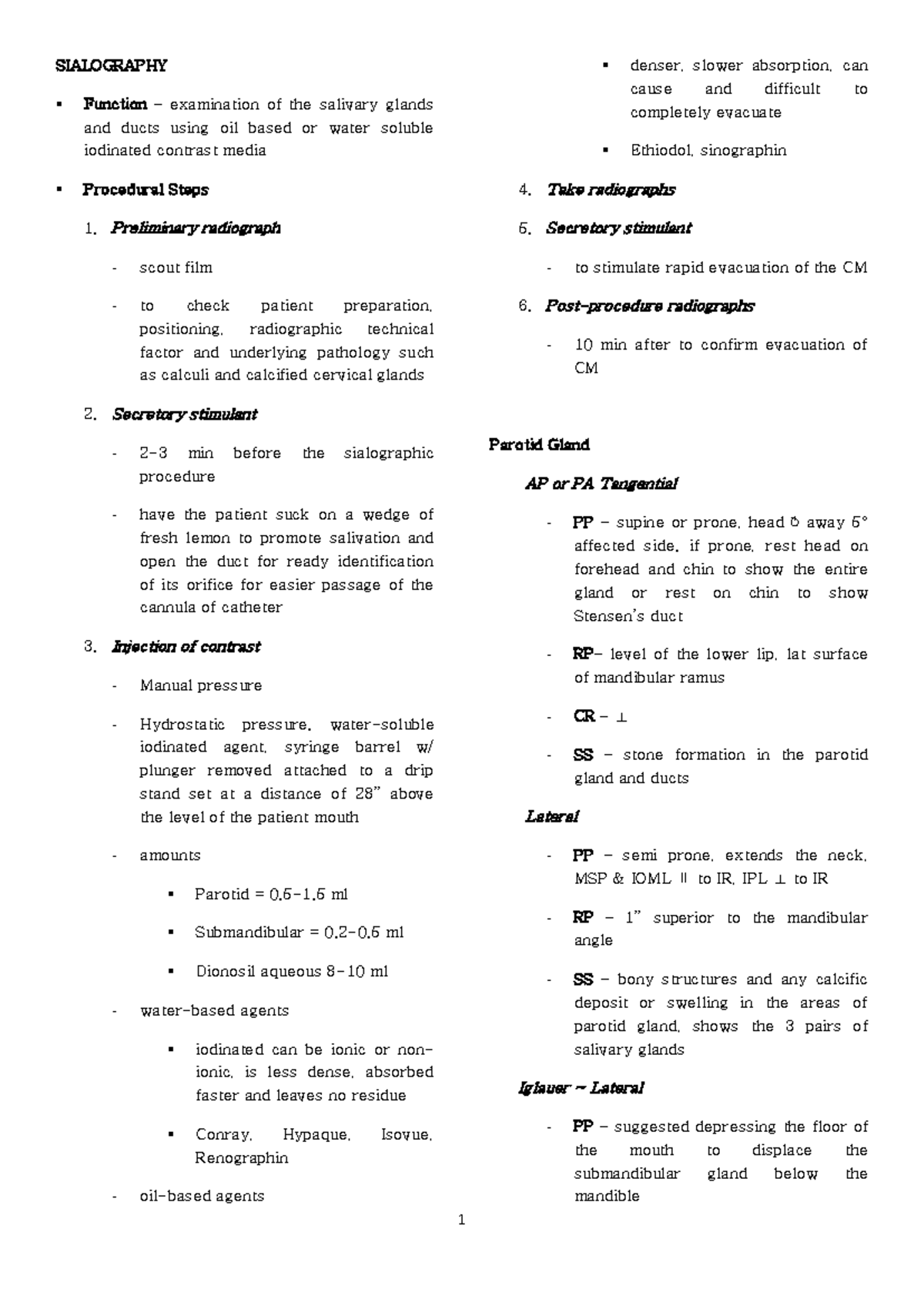 SIALOGRAPHY and UPPER GASTROINTESTINAL SERIES Procedures Overview - Studocu