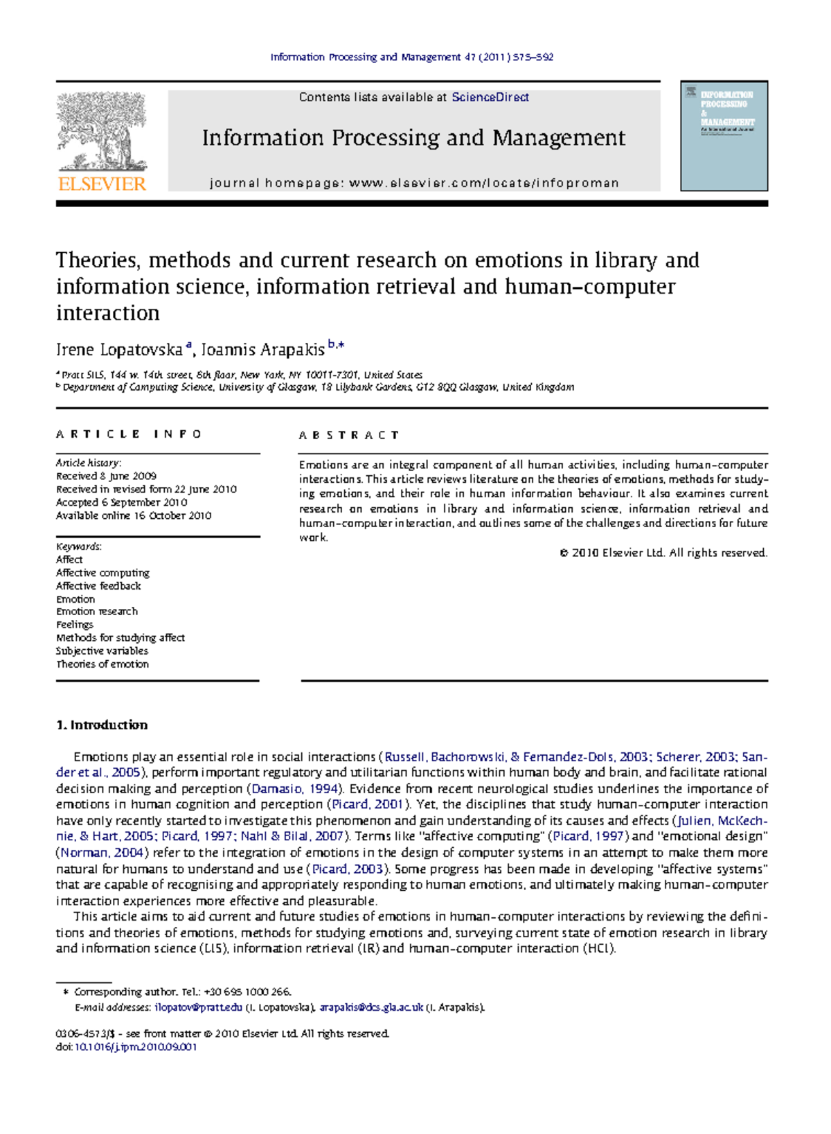 Theories and Methods of Emotions in Library and Information Science ...