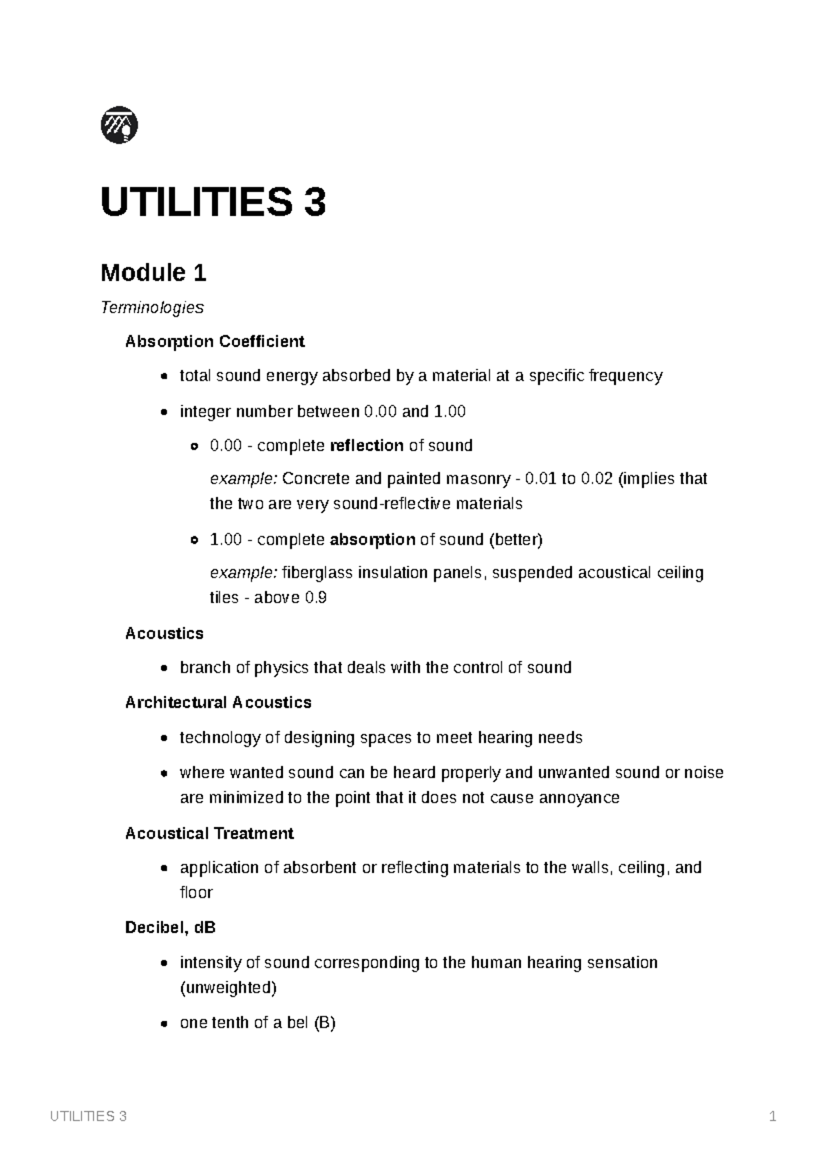Utilities 3 Lecture Notes: Understanding Acoustics & Sound Principles ...
