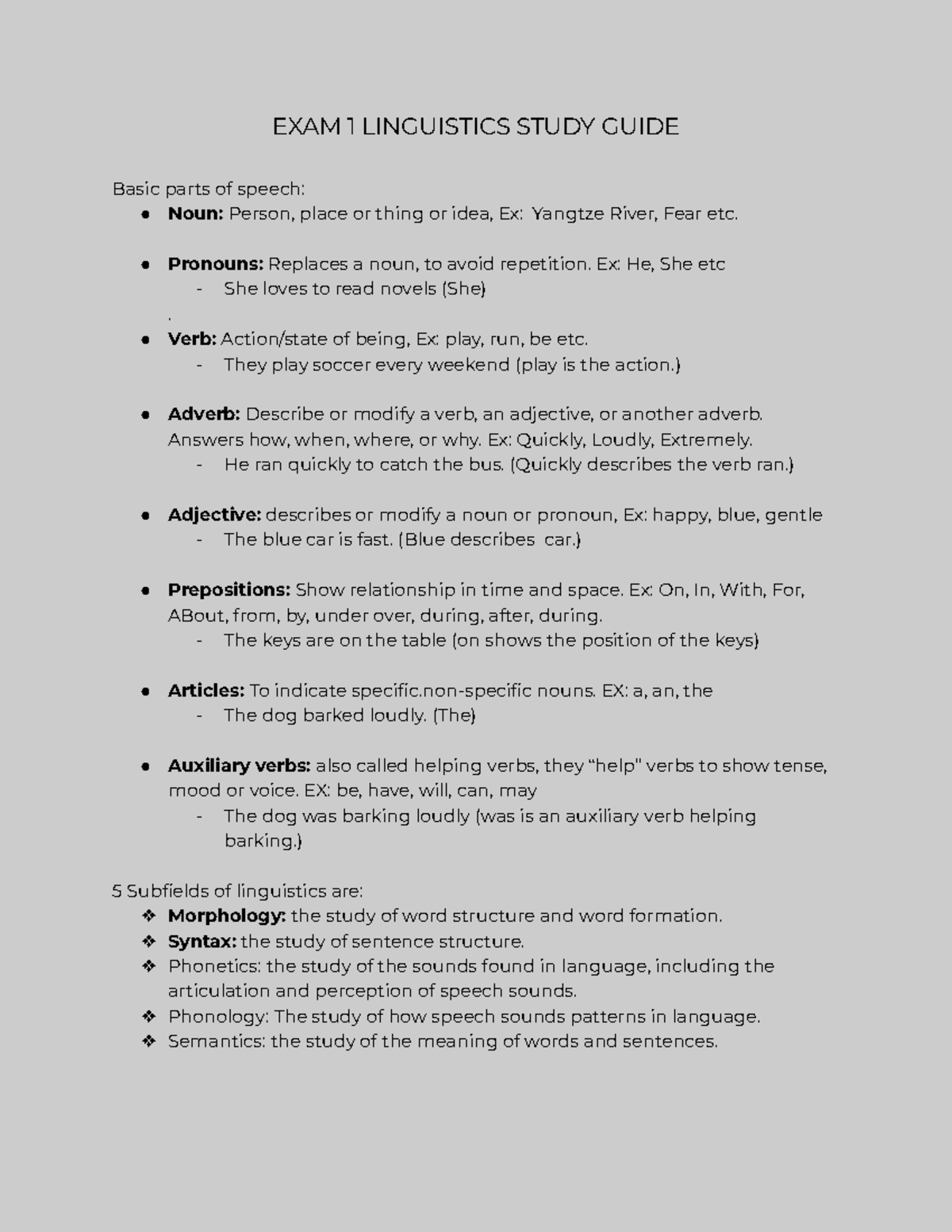 EXAM 1 LINGUISTICS STUDY GUIDE: Key Concepts & Definitions - Studocu