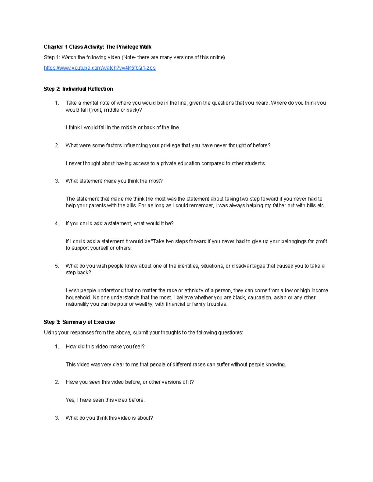 The Privilege Walk - Chapter 1 Class Activity: The Privilege Walk Step ...