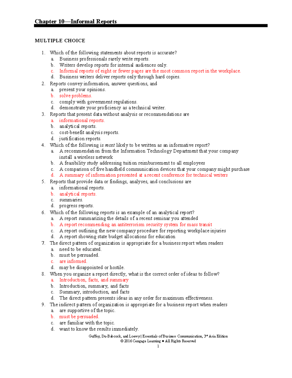 Chapter 9 - Informal Reports: Key Concepts and Multiple Choice ...