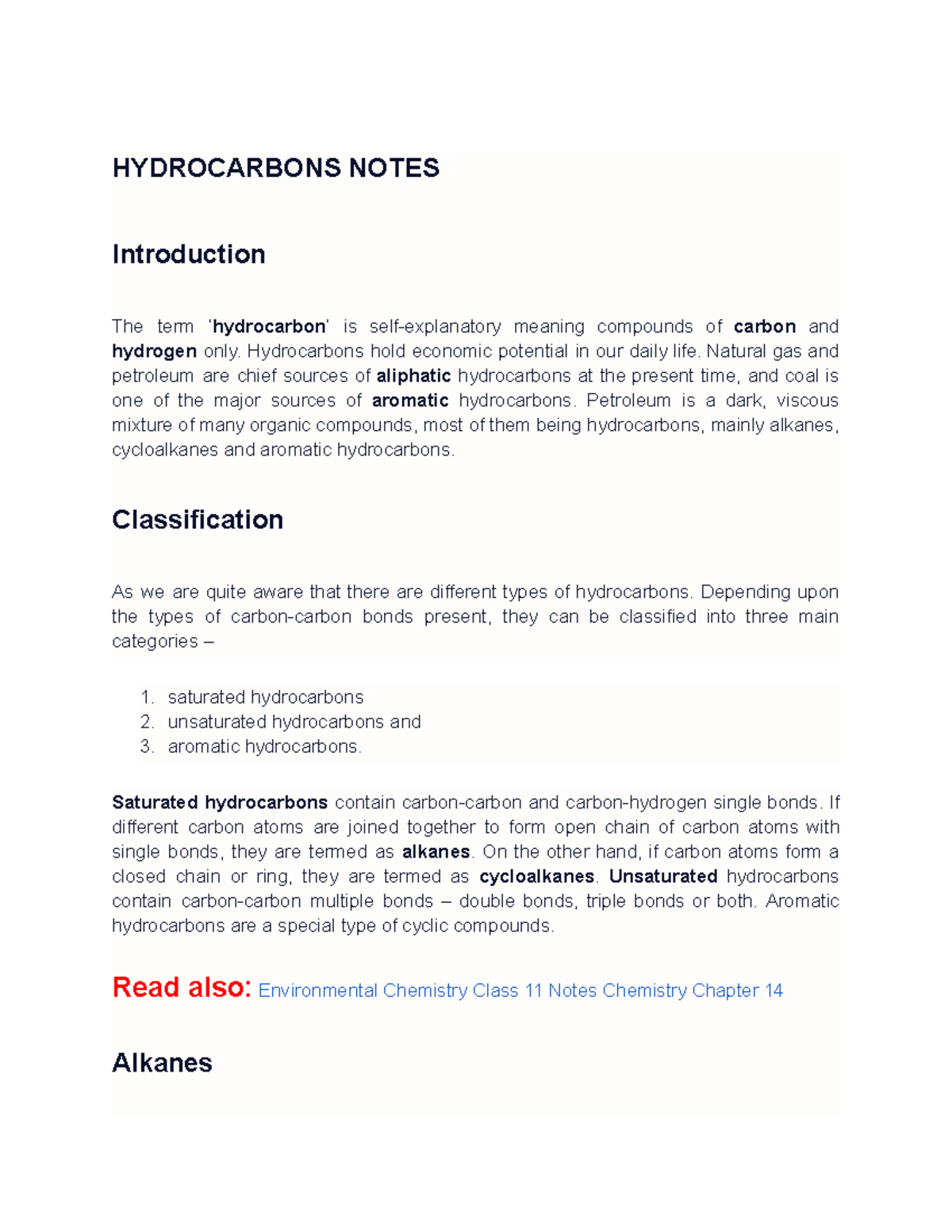Hydrocarbons Notes - HYDROCARBONS NOTES Introduction The term ...