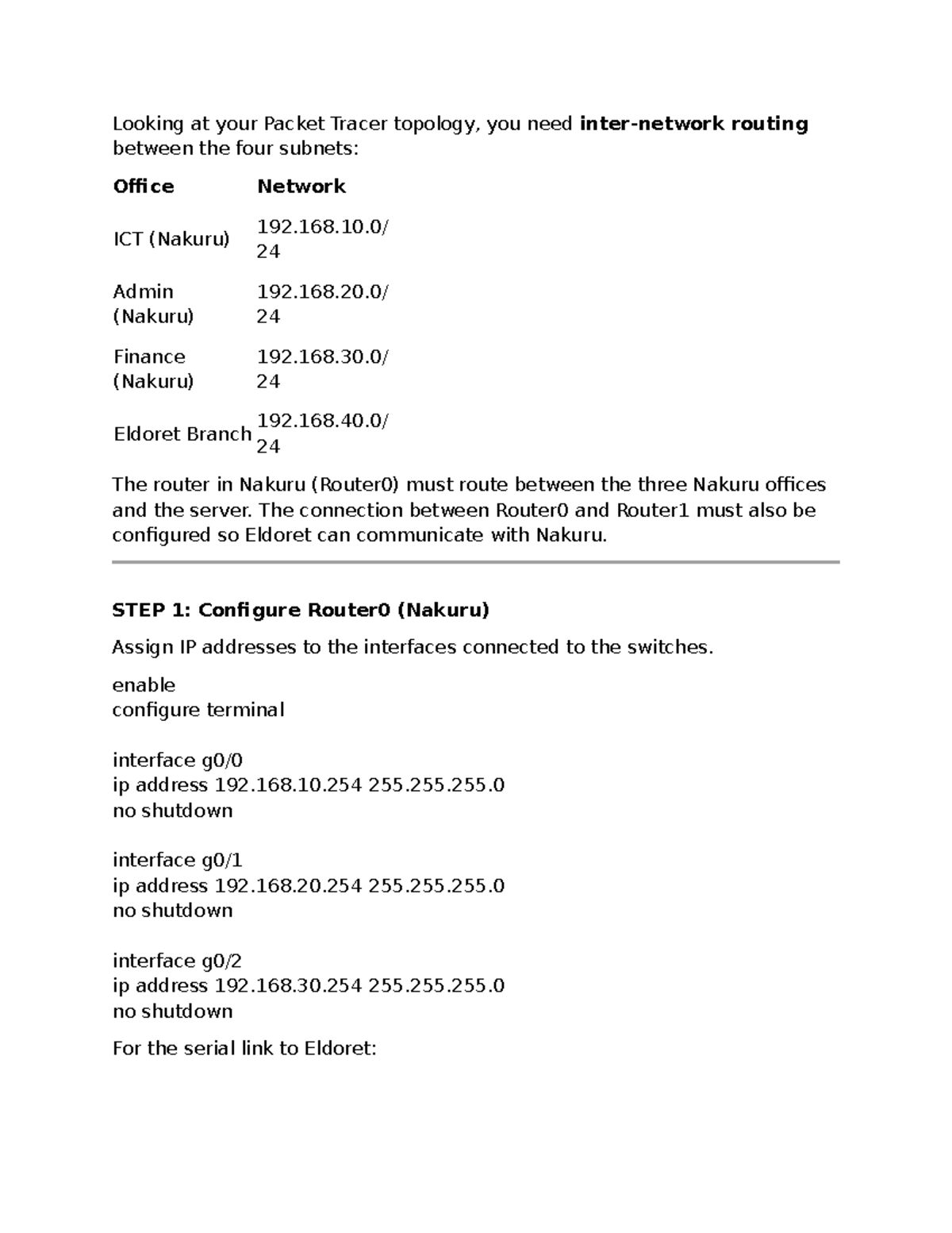 Packet Tracer Topology Configuration for Routing (ICT 24) - Studocu