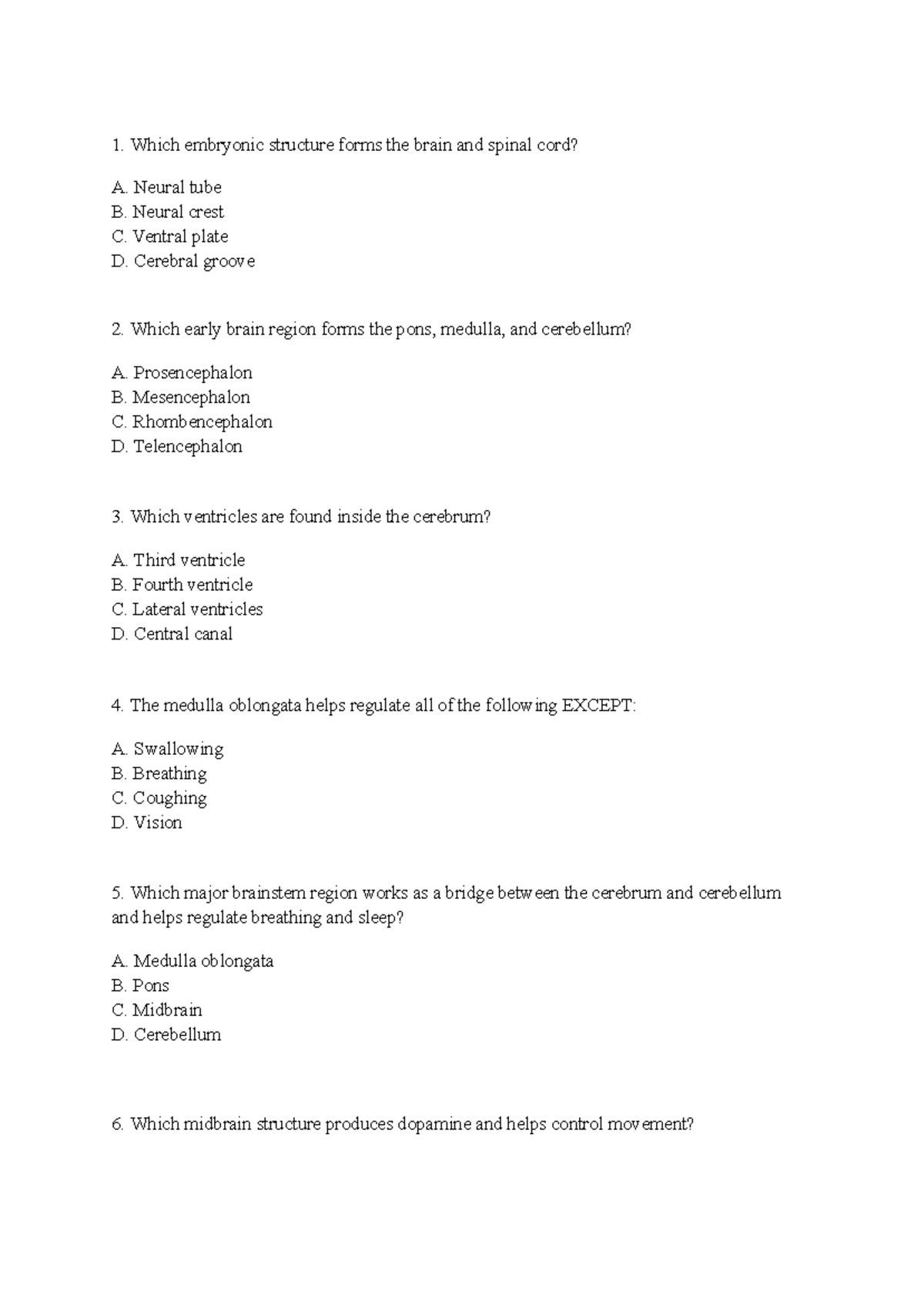 Neuroanatomy Quiz Questions and Answers - Studocu