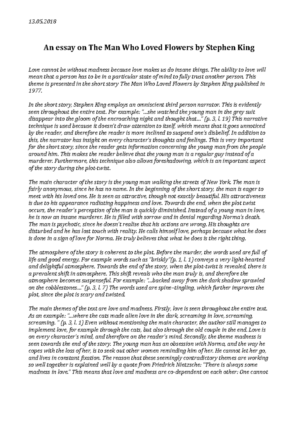 An essay on The Man Who Loved Flowers - 13. An essay on The Man Who ...