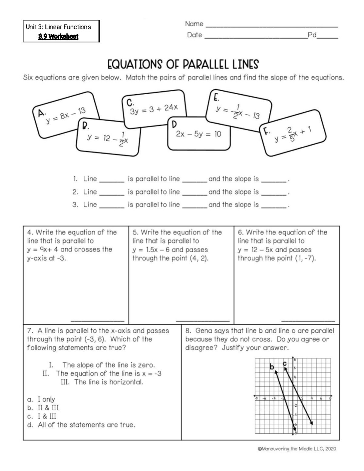 Unit 3: Linear Functions 4.4 Homework on Parallel Lines - Studocu