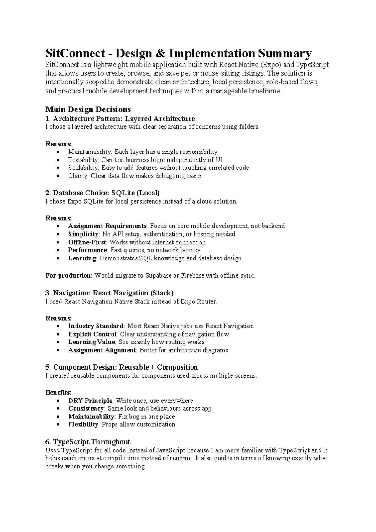 SitConnect Design Implementation Summary: Mobile App Architecture ...