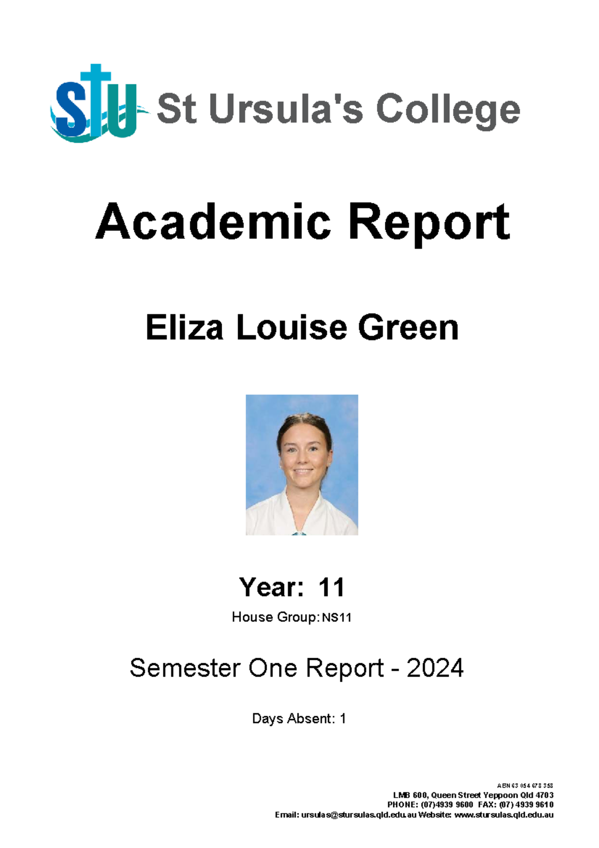 Year 11 Semester 1 Academic Report for Eliza Louise Green (2024) - Studocu