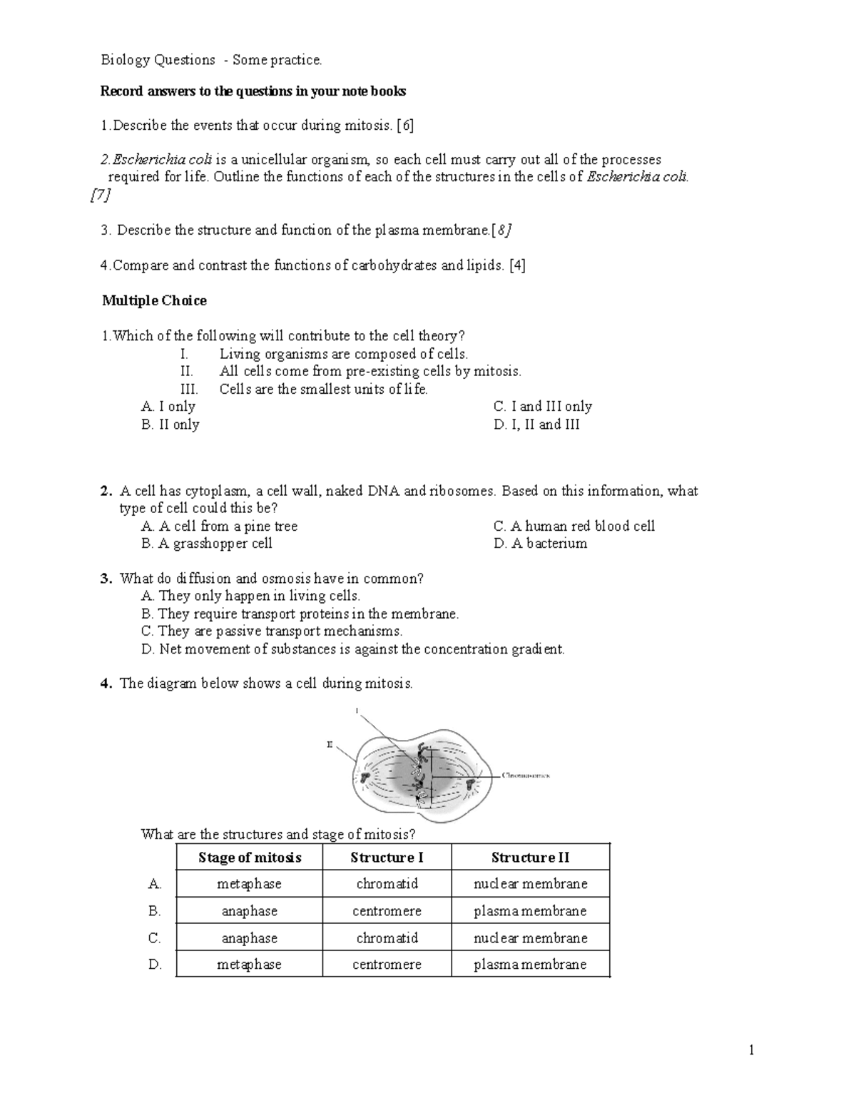 IB Biology SL Practice Questions and Answers - Studocu