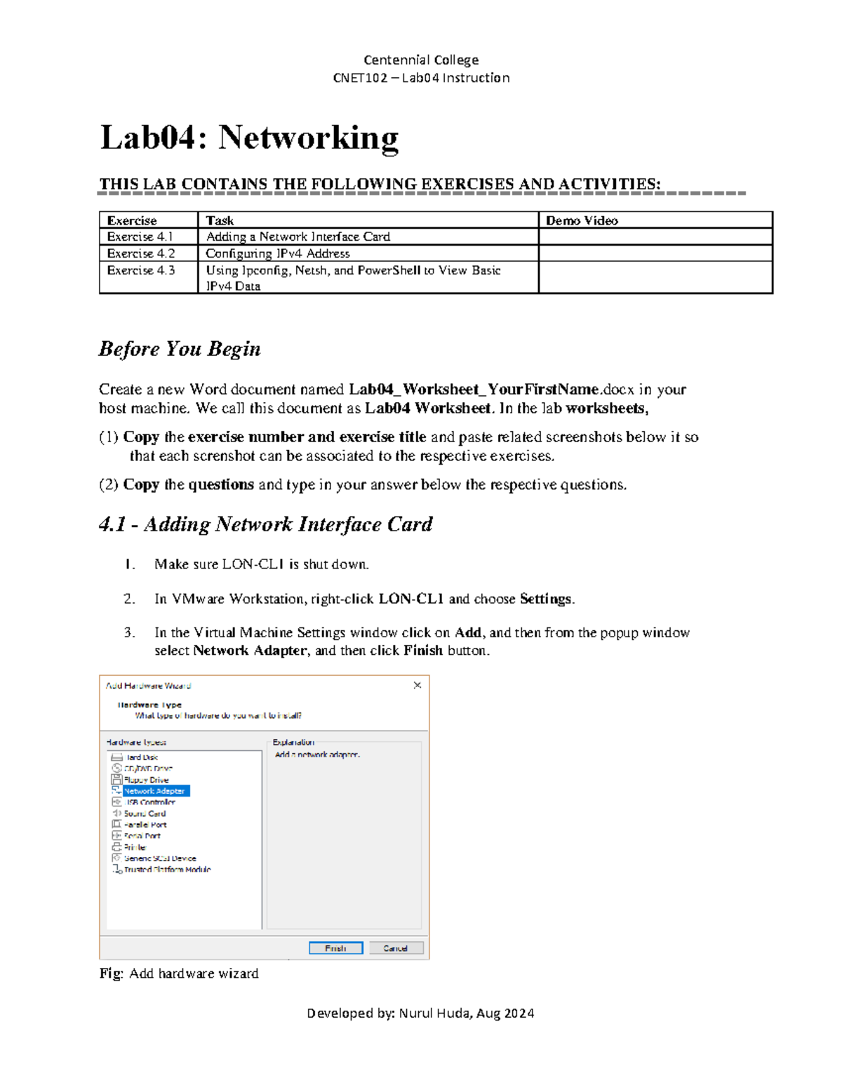 Lab04 Networking - none - CNET102 – Lab04 Instruction Lab0 4 : Networking THIS LAB CONTAINS THE ...