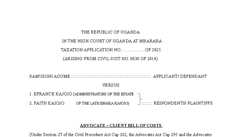 Advocate-Client Bill of Costs for Taxation Application 2025 - Studocu