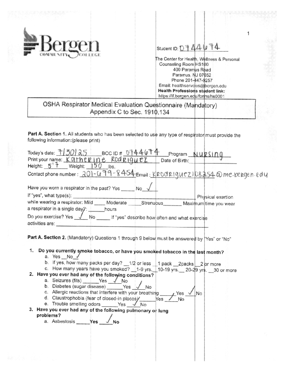 RESP 2 - OSHA Respirator Medical Evaluation Questionnaire Notes - Studocu