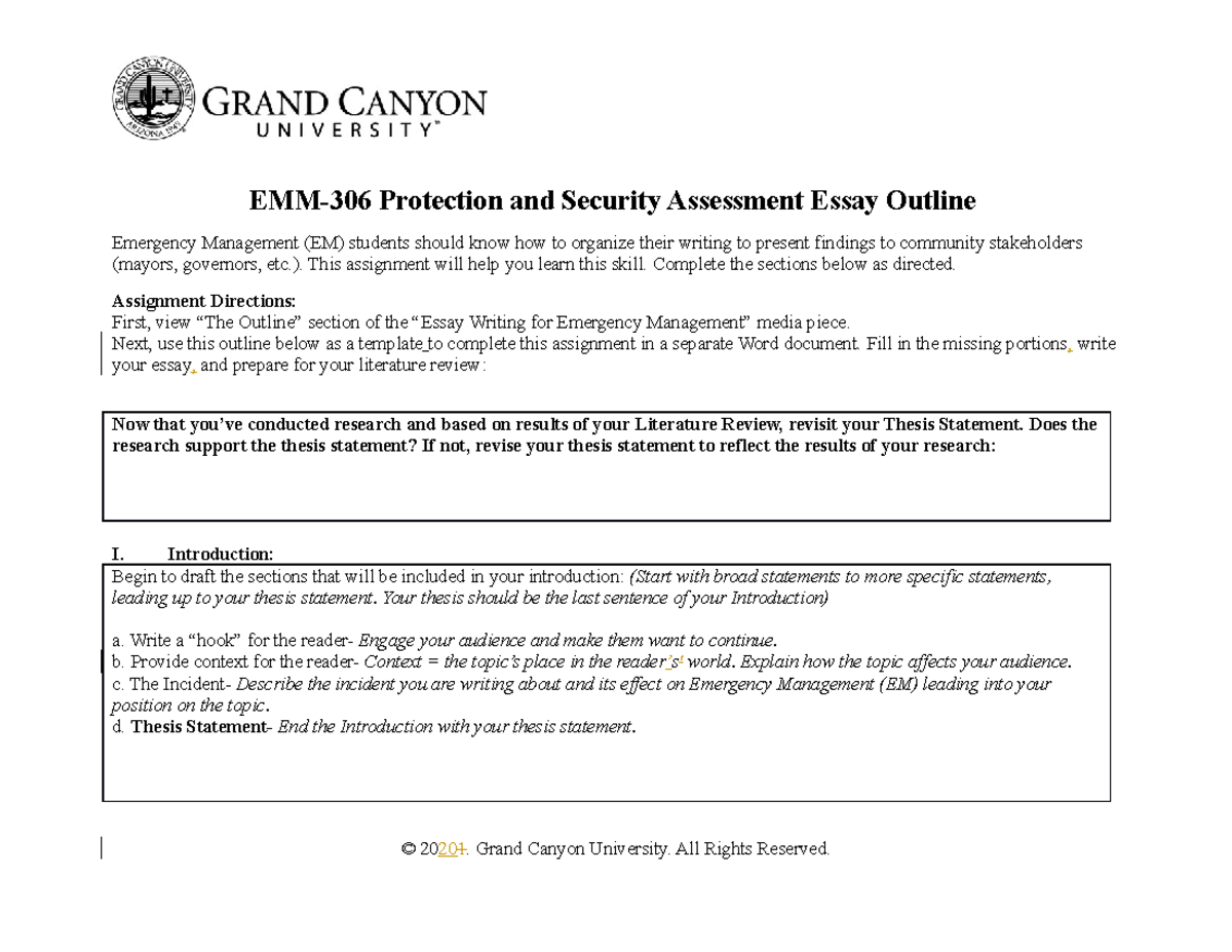 EMM-306 - Outline for Protection and Security Assessment Essay - Studocu