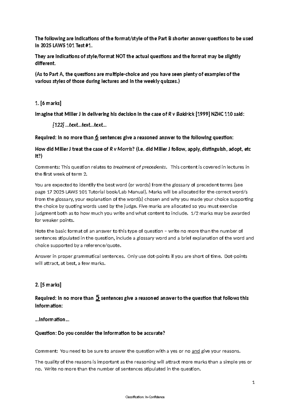 Indications of Part B style of 26-4-25 - Classification: In-Confidence ...