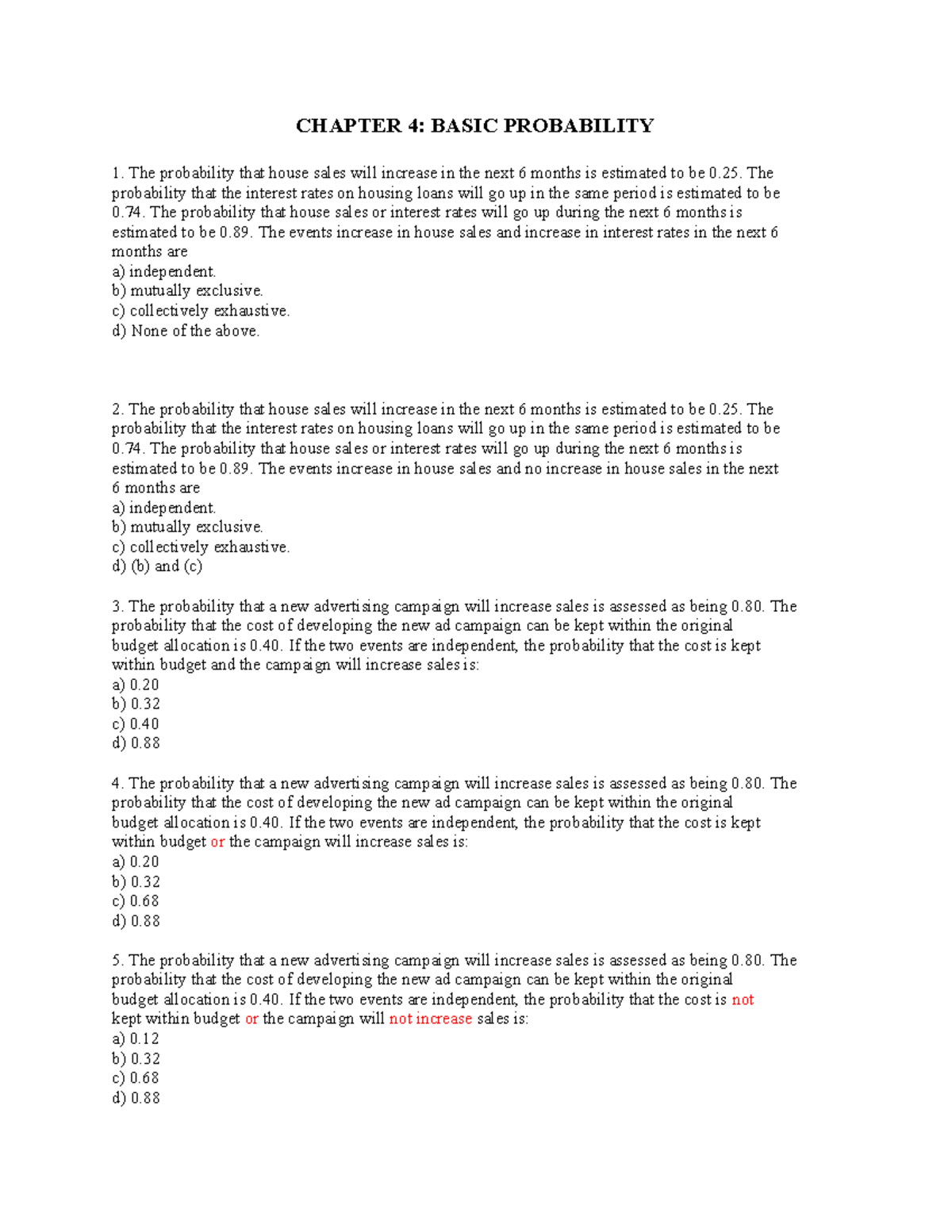 CHAPTER 4: BASIC PROBABILITY - EXERCISES & SOLUTIONS - Studocu