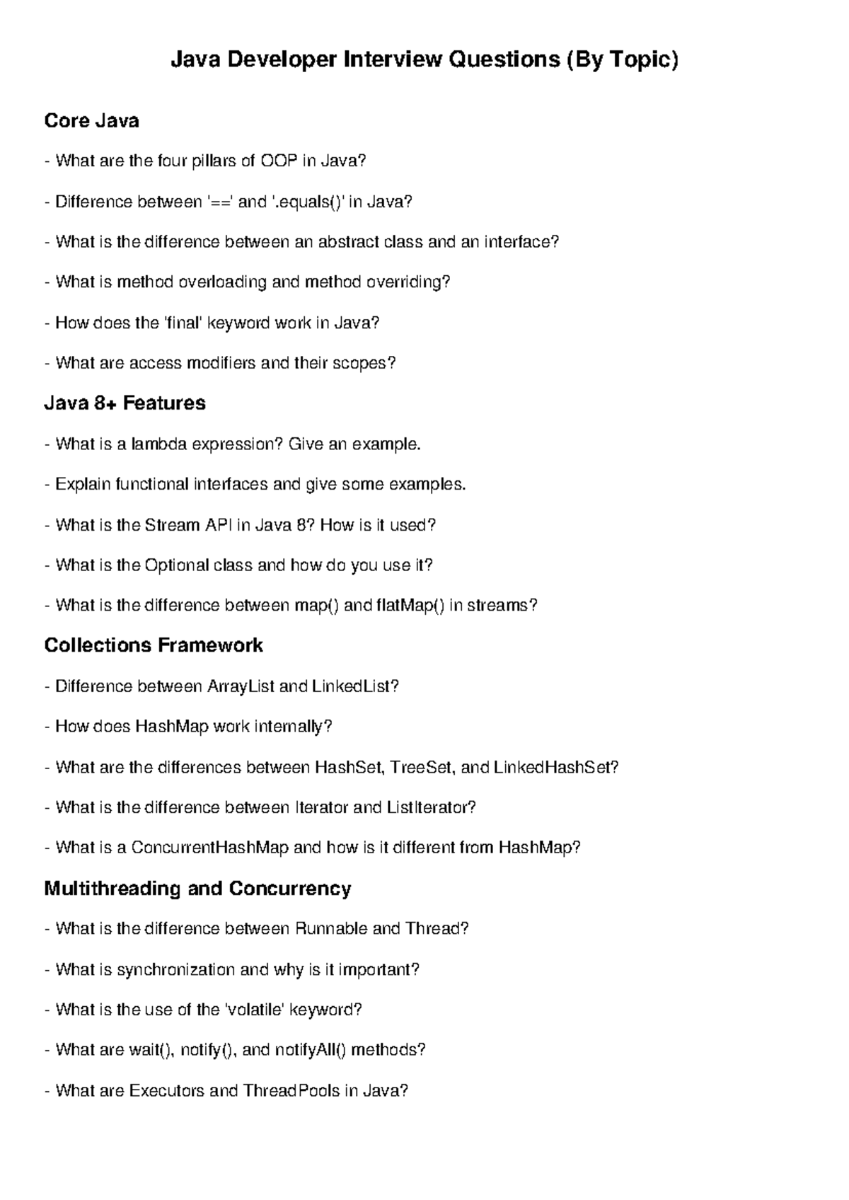 Java Developer Interview Questions - equals()' in Java? What is the ...